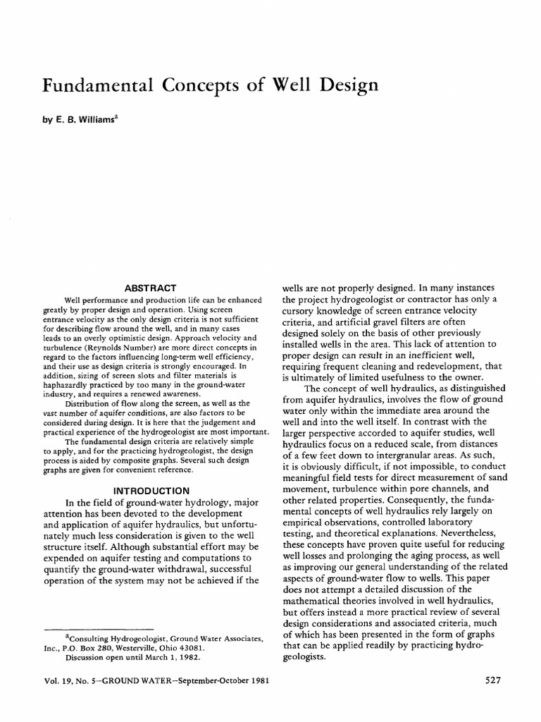 Fundamental Concepts of Well Design. Ground Water, 19, 527-542 | PDF