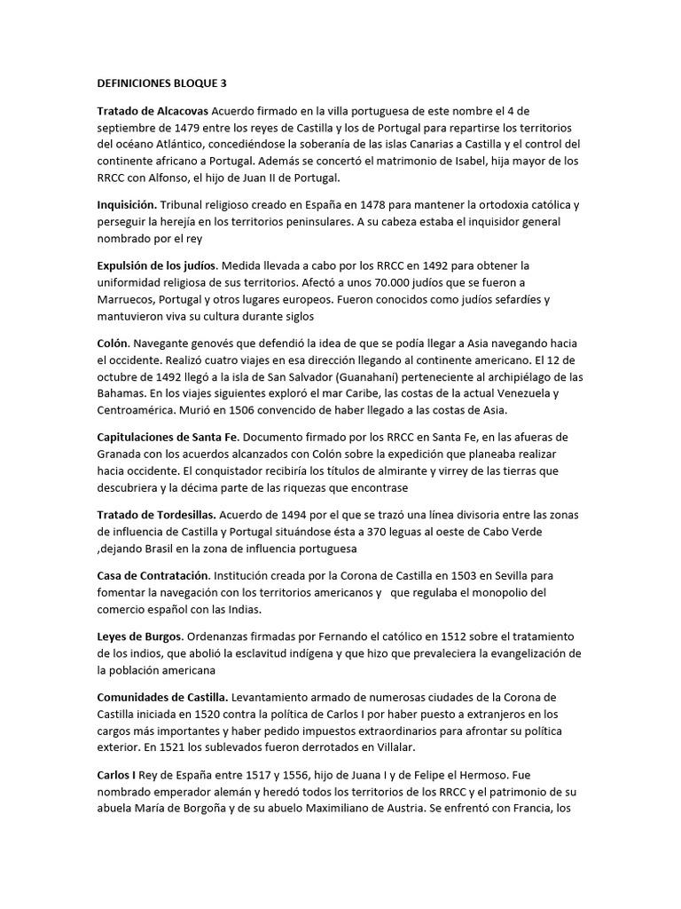 Definiciones Bloque 3 | PDF | Imperio español | España