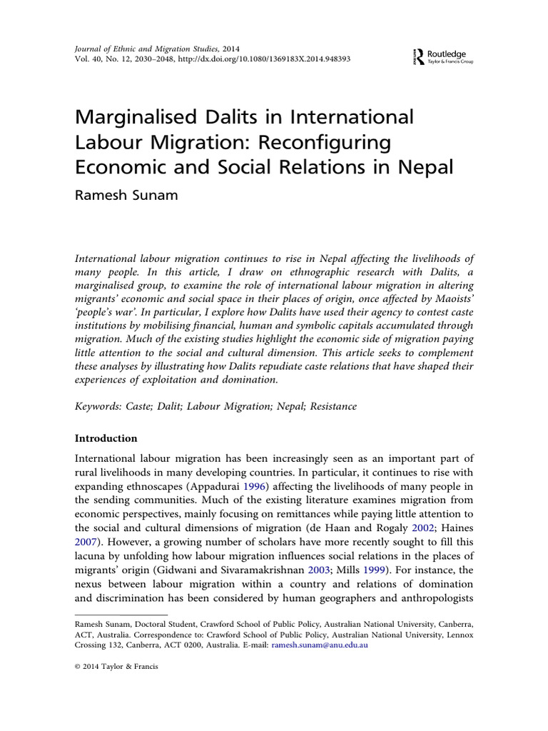 Sunam, Ramesh 2014 Marginalised Dalits in International Labour ...