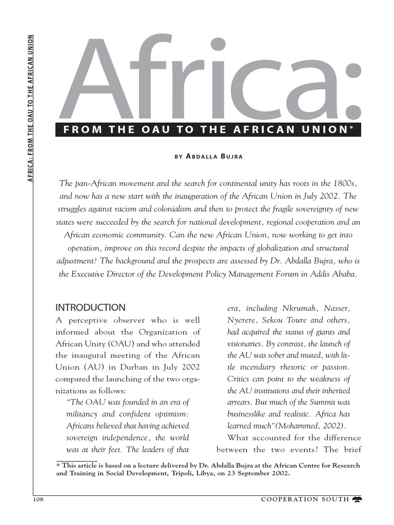 Africa From The OAU To The African Union | PDF | Pan Africanism ...