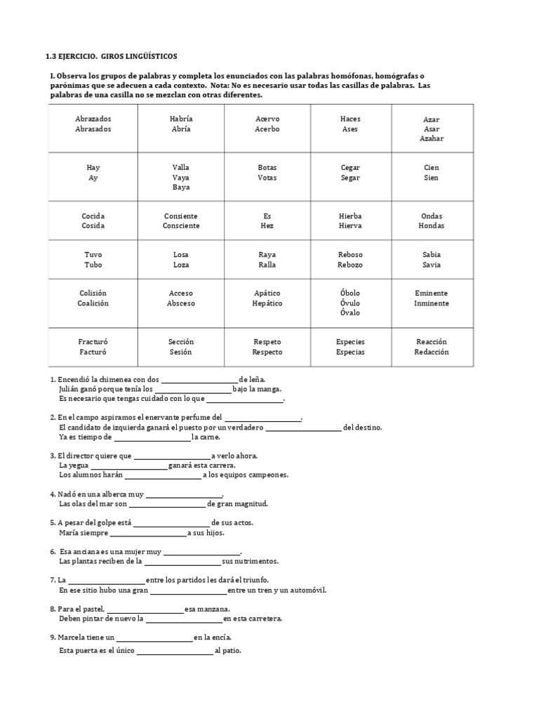 Ejercicio Completo Giros Linguisticos | PDF