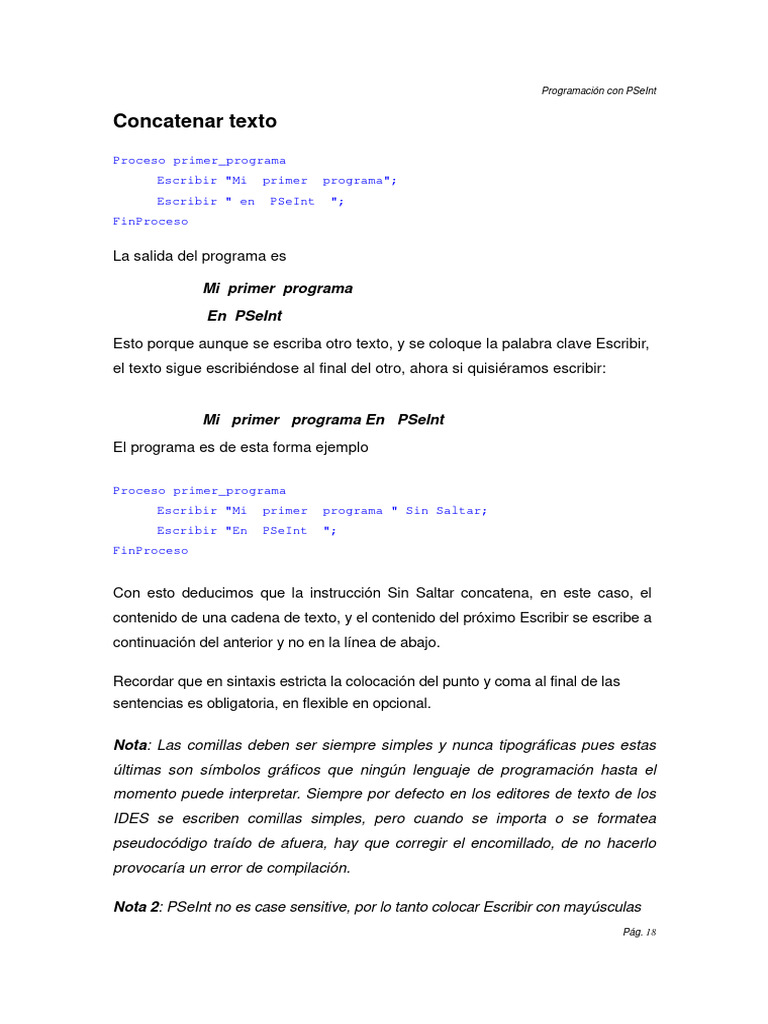 Concatenación y Variables en PSeInt | PDF