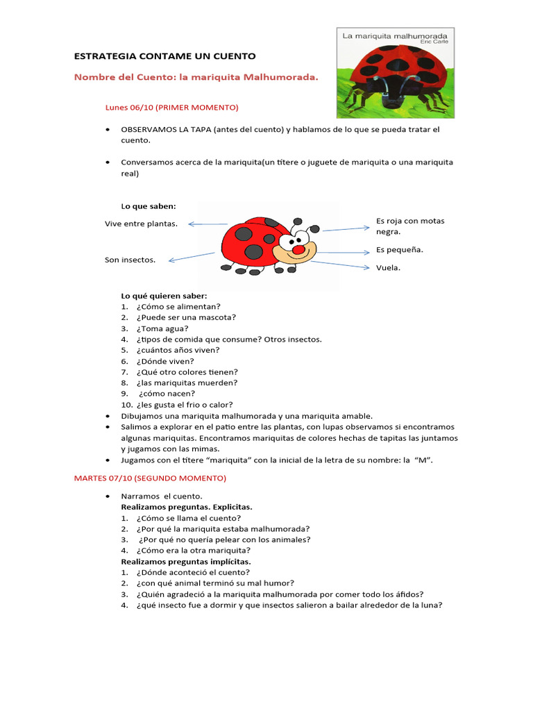 Cuento de la Mariquita Malhumorada | PDF | Coccinellidae