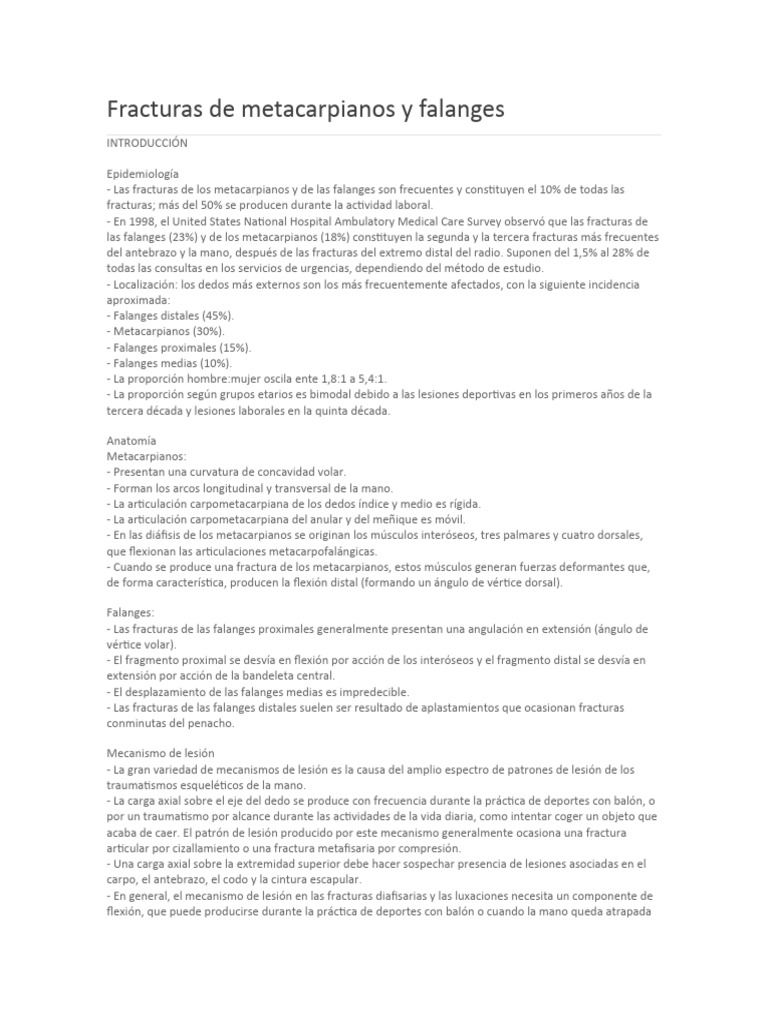 Fracturas de Metacarpos y Falanges | PDF | Mano | Sistema ...