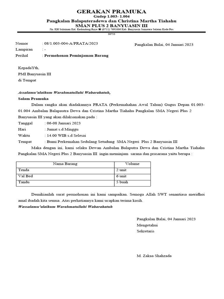 Surat Permohonan Peminjaman Tenda PMI | PDF
