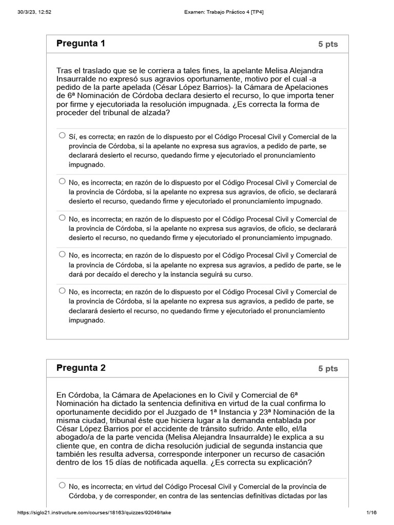 TP4 Procesal II | PDF | Apelación | Sentencia (ley)