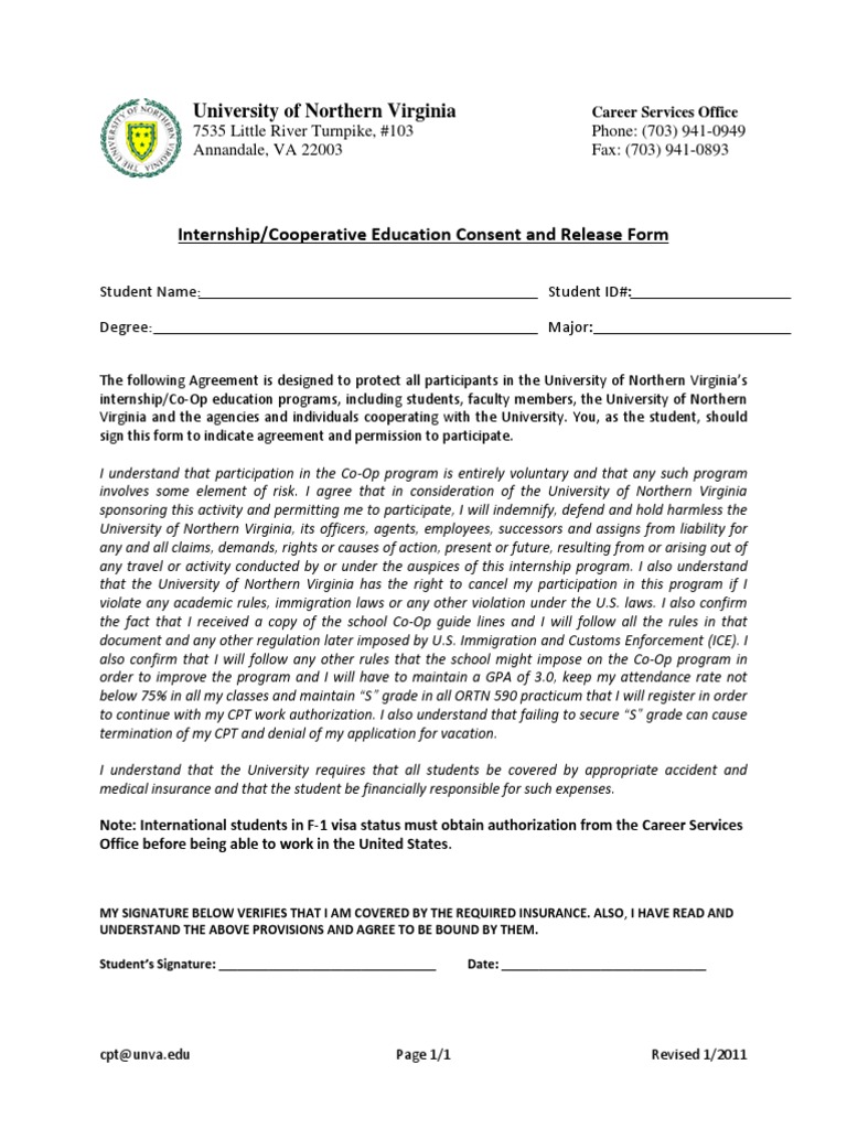 CPT Consent and Release Form | PDF | Internship | Job Hunting