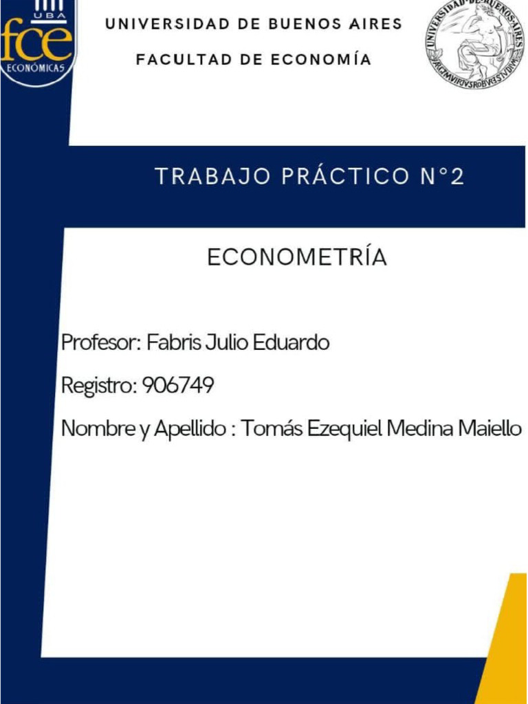TP N°2 Econometria Fabris | Descargar gratis PDF | Diferencia | Matriz (Matemáticas)