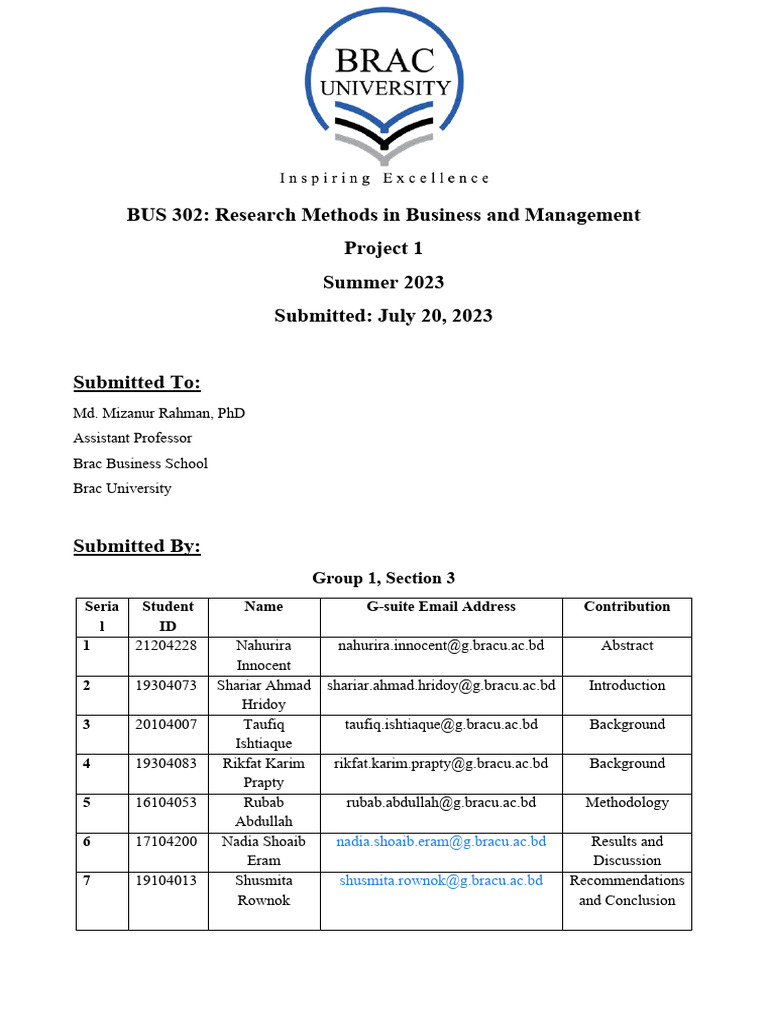 Project 1 - Group 1 - Section 3 - BUS 302 | PDF