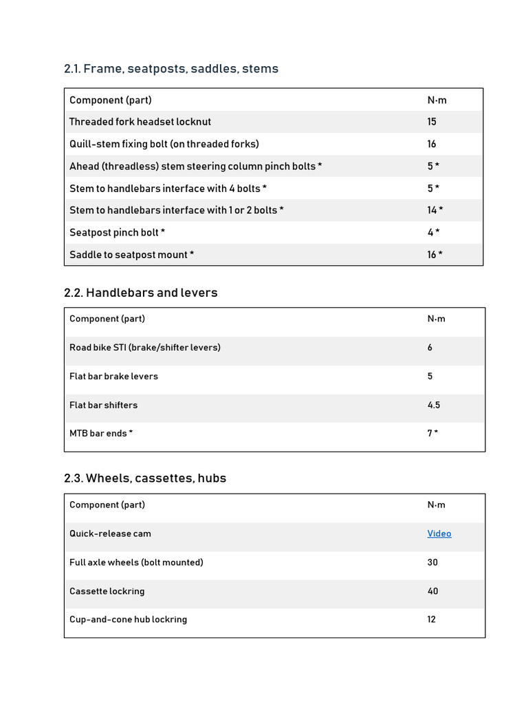 Bicycle Torque General Specifications | PDF