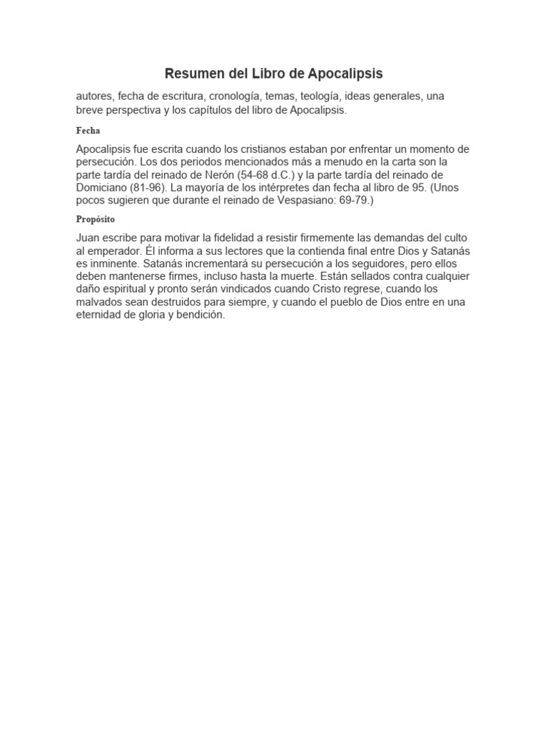 Resumen del Libro de Apocalipsis | PDF