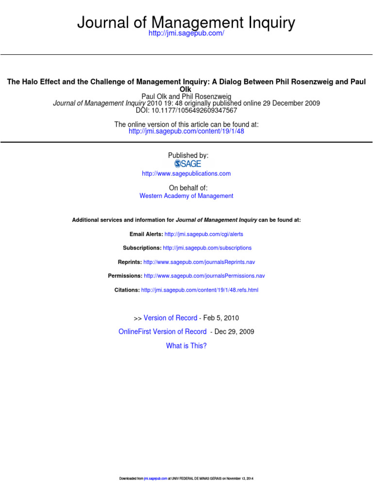 The Halo Effect and The Challenge of Management Inquiry: A Dialog ...