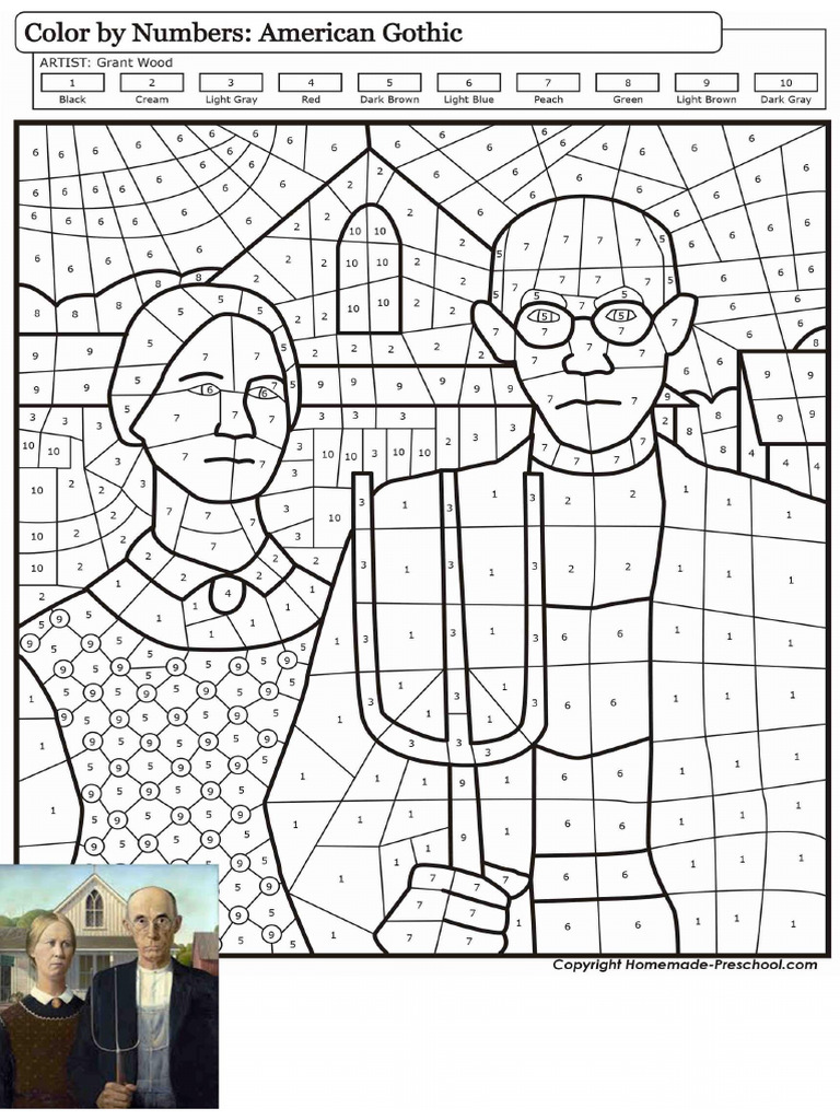 Arte Colorir Números American Gothic Grant Wood Pronto PDF | PDF