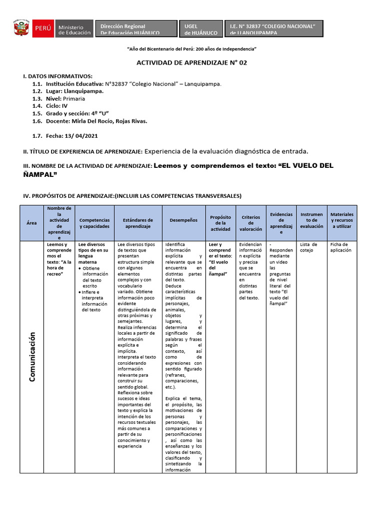 ACTIVIDAD DE APRENDIZAJE COMUNICACION Ñampal | PDF | Aprendizaje ... ACTIVIDAD DE APRENDIZAJE COMUNICACION Ñampal | PDF | Aprendizaje ...