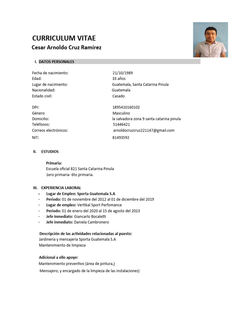 Curriculum Vitae Cesar Arnoldo Cruz Ramirez | PDF