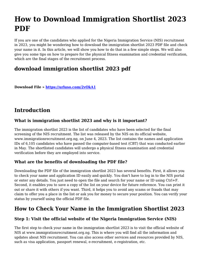 How To Download Immigration Shortlist 2023 PDF | PDF | Identity Document | Recruitment
