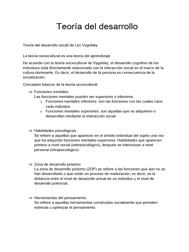 Teoría Del Desarrollo | PDF | Sicología | Aprendizaje