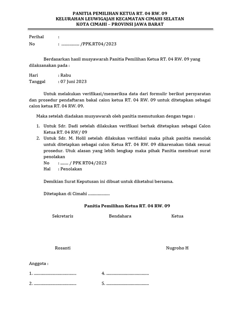 Panitia Pemilihan Ketua RT | PDF Panitia Pemilihan Ketua RT | PDF