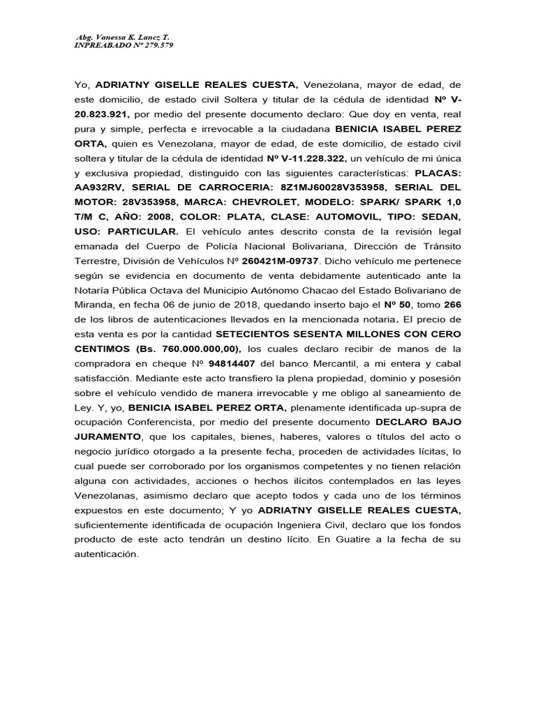 Venta de Vehículo por Notaría | PDF | Derecho