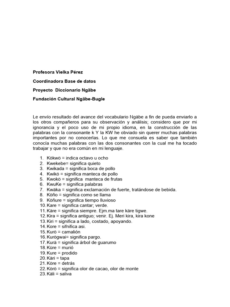 Vocabulario del Idioma Ngäbe-Buglé | PDF