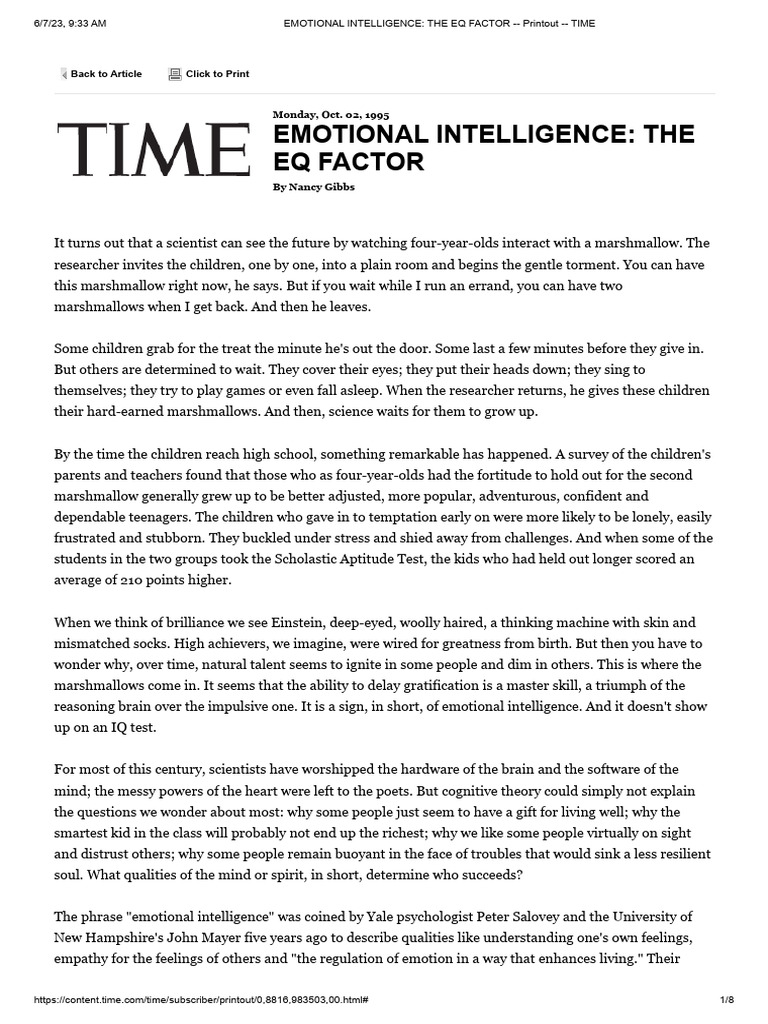 Emotional Intelligence - The Eq Factor | PDF | Emotional Intelligence | Emotions