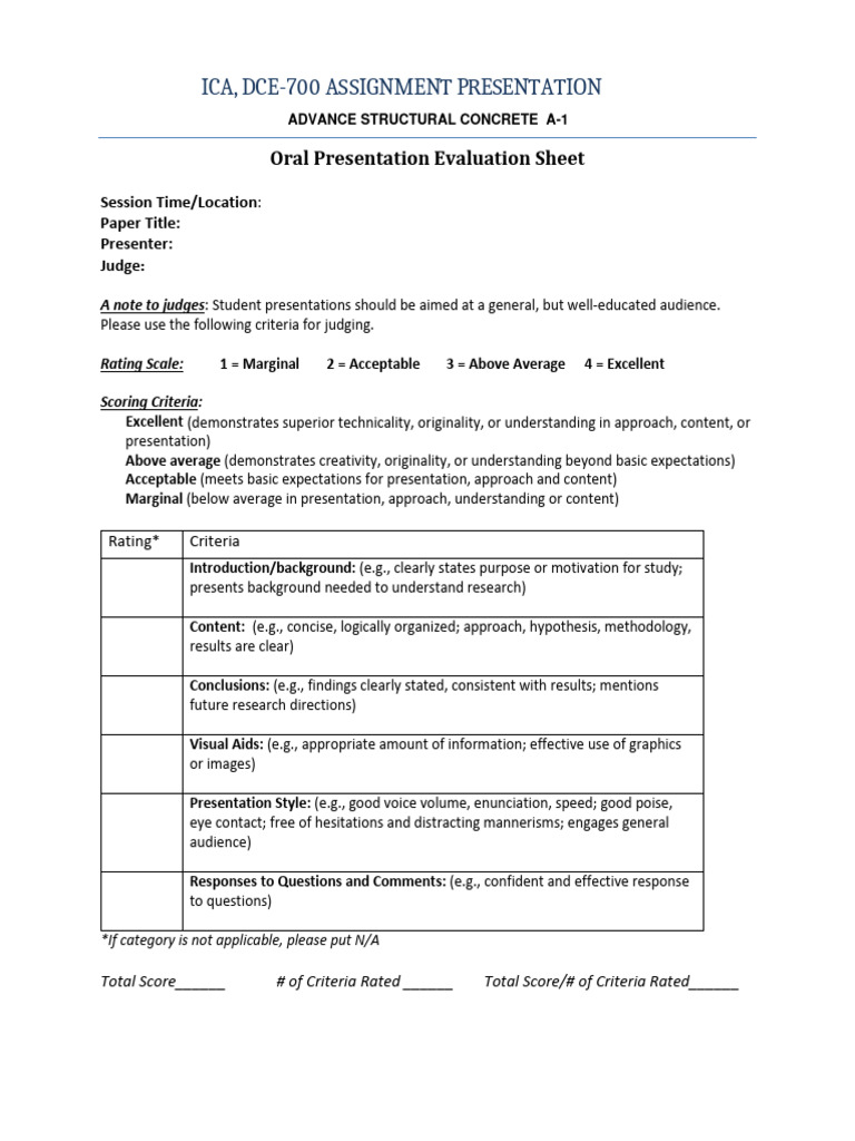 2018 Oral Presentation Score Sheets | PDF