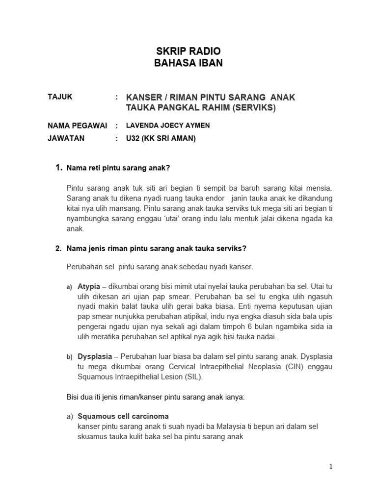 Radiotalk Bhs Iban Kanser Serviks | PDF