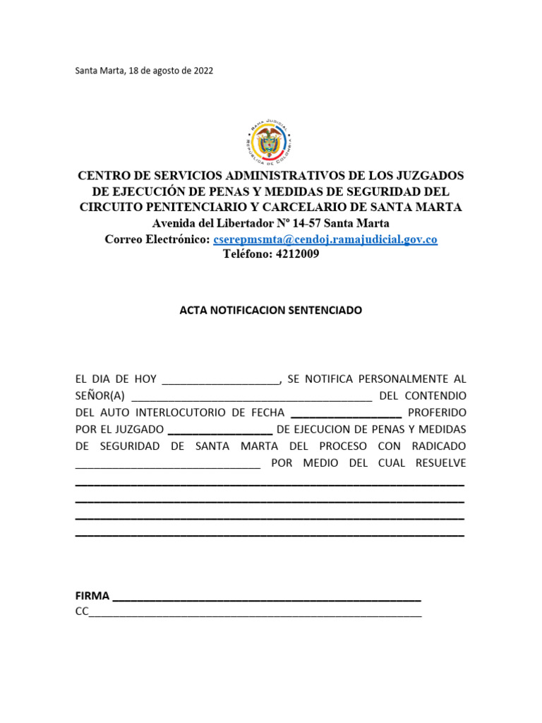 Acta Notificacion Personal Sentenciado | PDF Acta Notificacion Personal Sentenciado | PDF