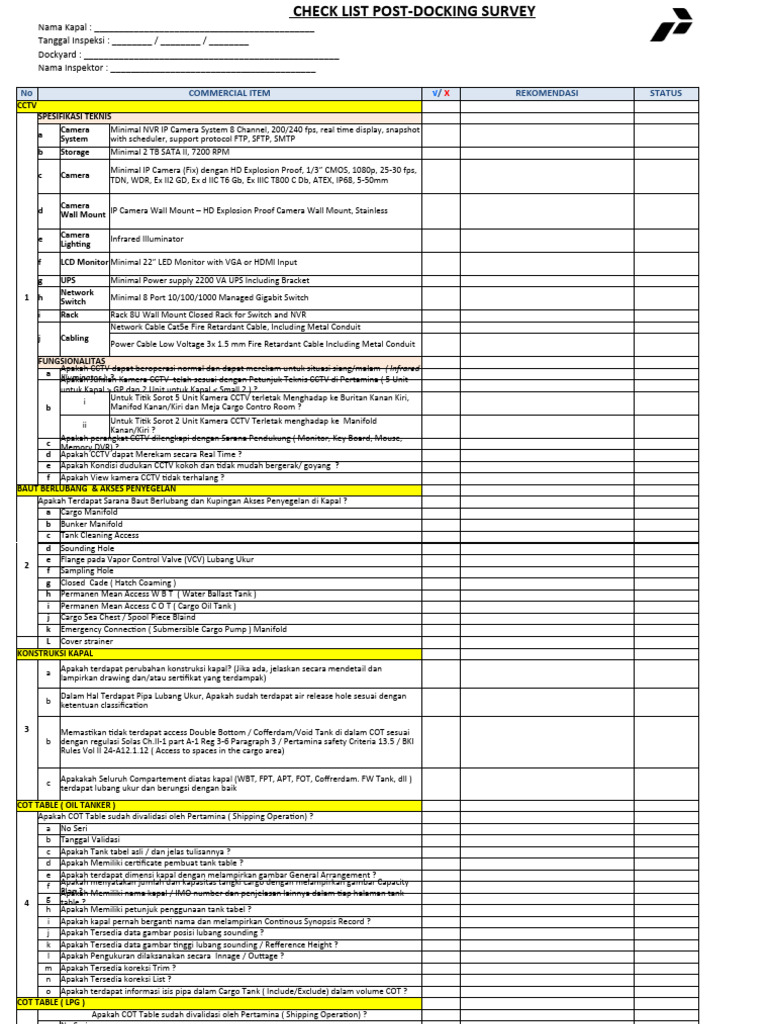 Checklist Post Docking Survey | PDF