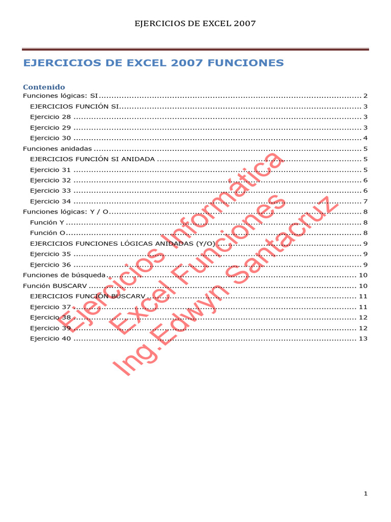 Ejercicios de Excel 2007 - SegundaParte | PDF