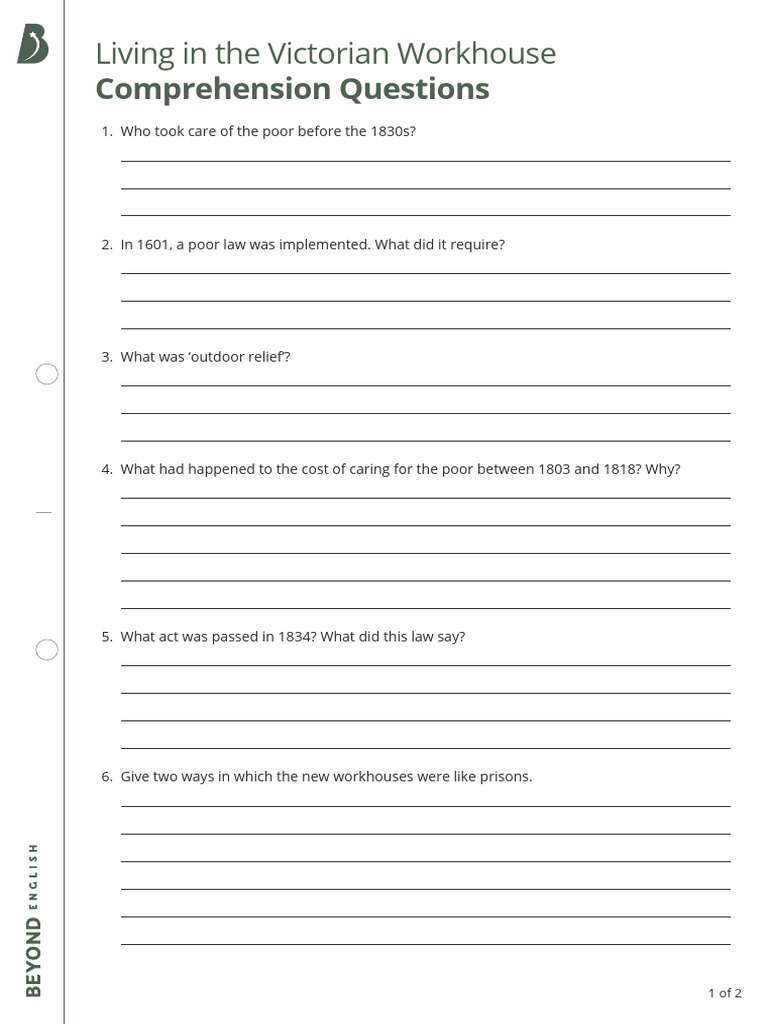 Living in A Victorian Workhouse Vocabulary Sheet 3 | PDF