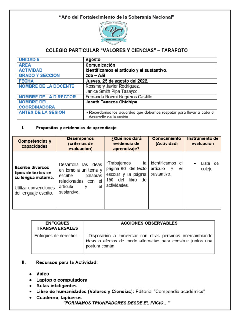 Ses. Comun - Juev - 25-08-22 - Identificamos El Artículo y El ... Ses. Comun - Juev - 25-08-22 - Identificamos El Artículo y El ...
