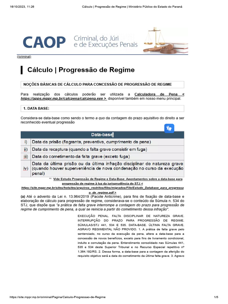 Cálculo - Progressão de Regime - Ministério Público | PDF | Crimes ...