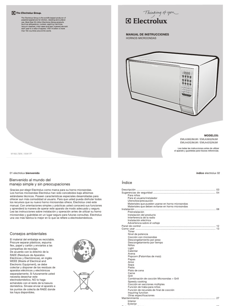 Manual de Usuario Microondas Electrolux | PDF | Enchufes y tomas de corriente alterna ...