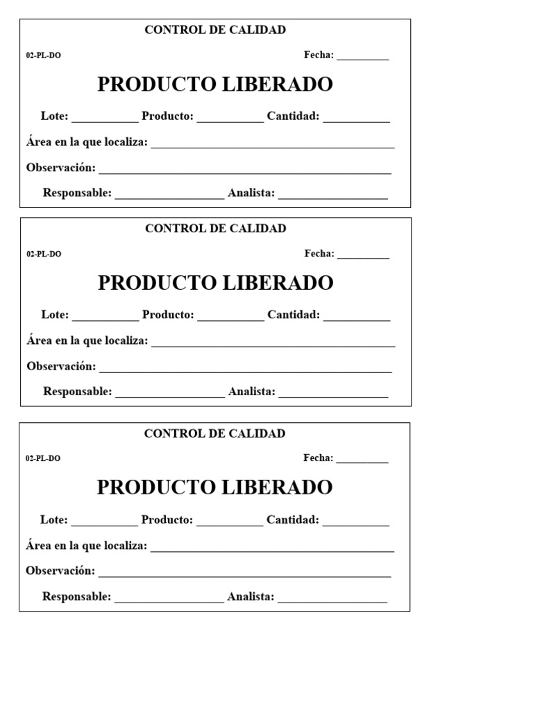 02-PL-PR-Liberacion o Rechazo de Producto | PDF | Gestión de la calidad ...