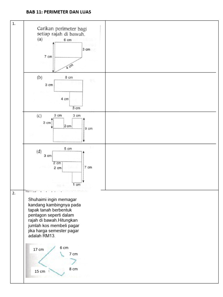 BAB 11 Perimeter Dan Luas Tingkatan 1 | PDF