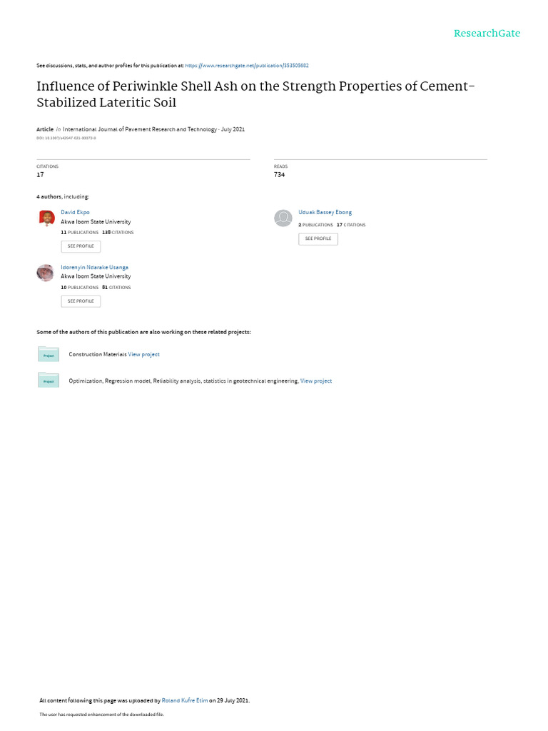 In Uence of Periwinkle Shell Ash On The Strength Properties of Cement ...