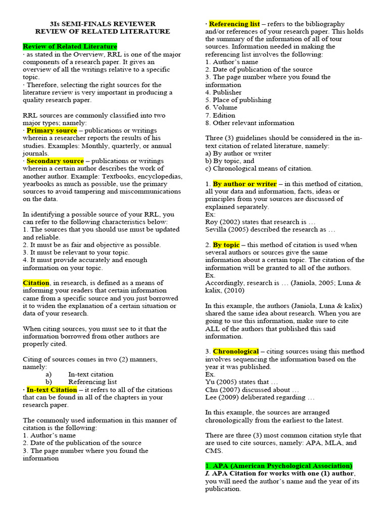 RRL Reviewer | Download Free PDF | Citation | Apa Style