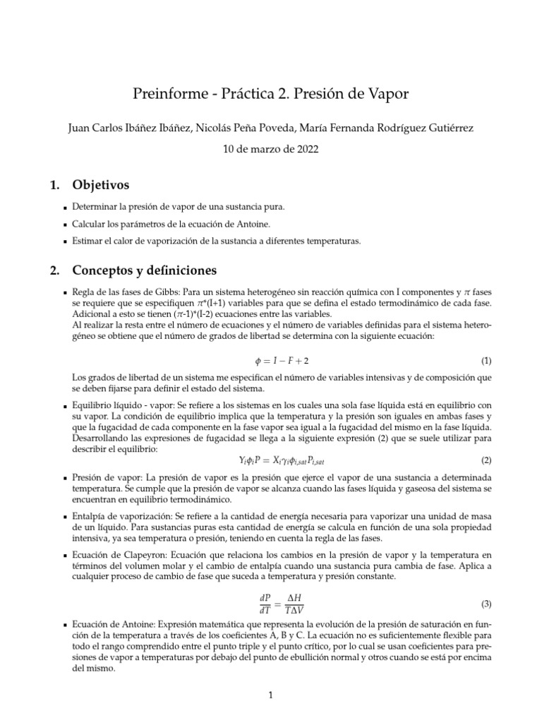 Preinforme 2 Presi N de Vapor | PDF | Vapor | Temperatura