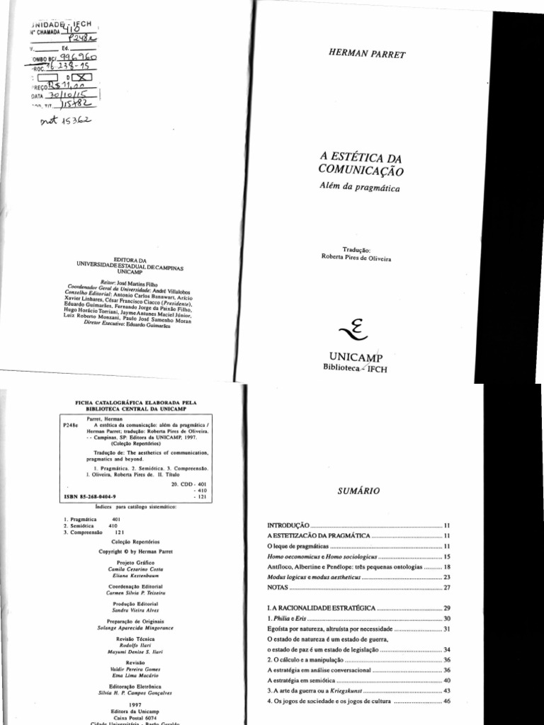Herman Parret. A Estética Da Comunicação - Além Da Pragmática | PDF