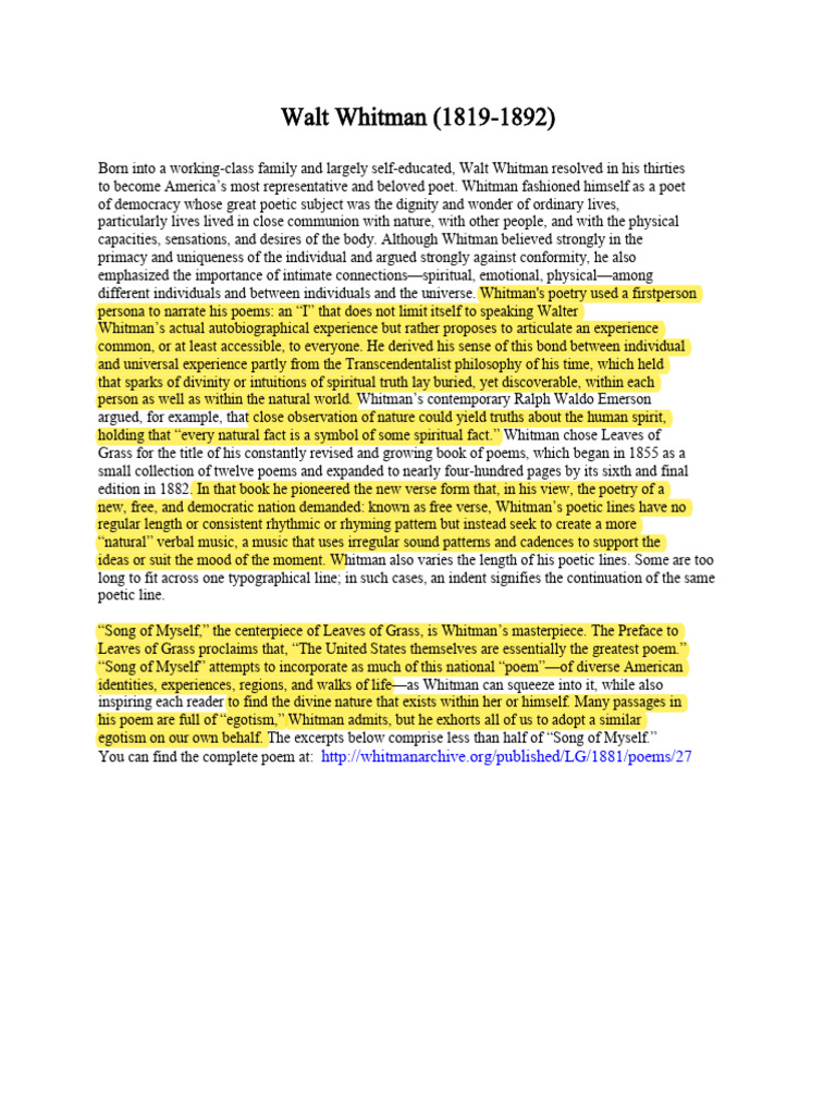06 Whitman Readings | PDF | Walt Whitman | Poetry