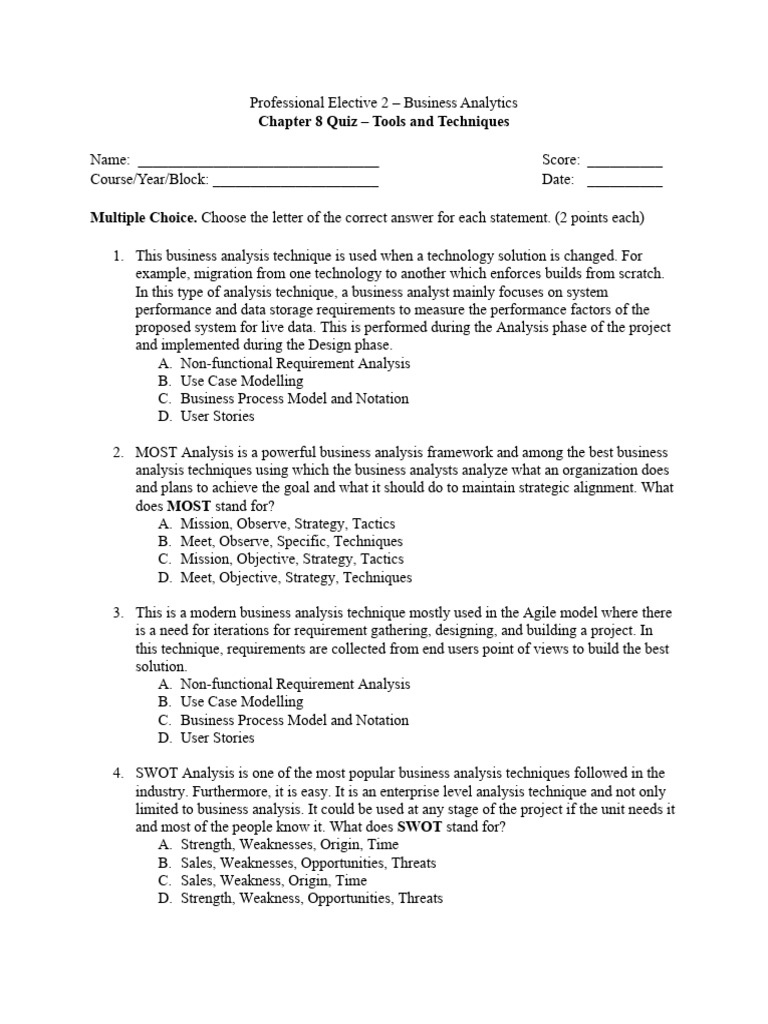 Chapter 8 Quiz | PDF | Use Case | Business Analysis