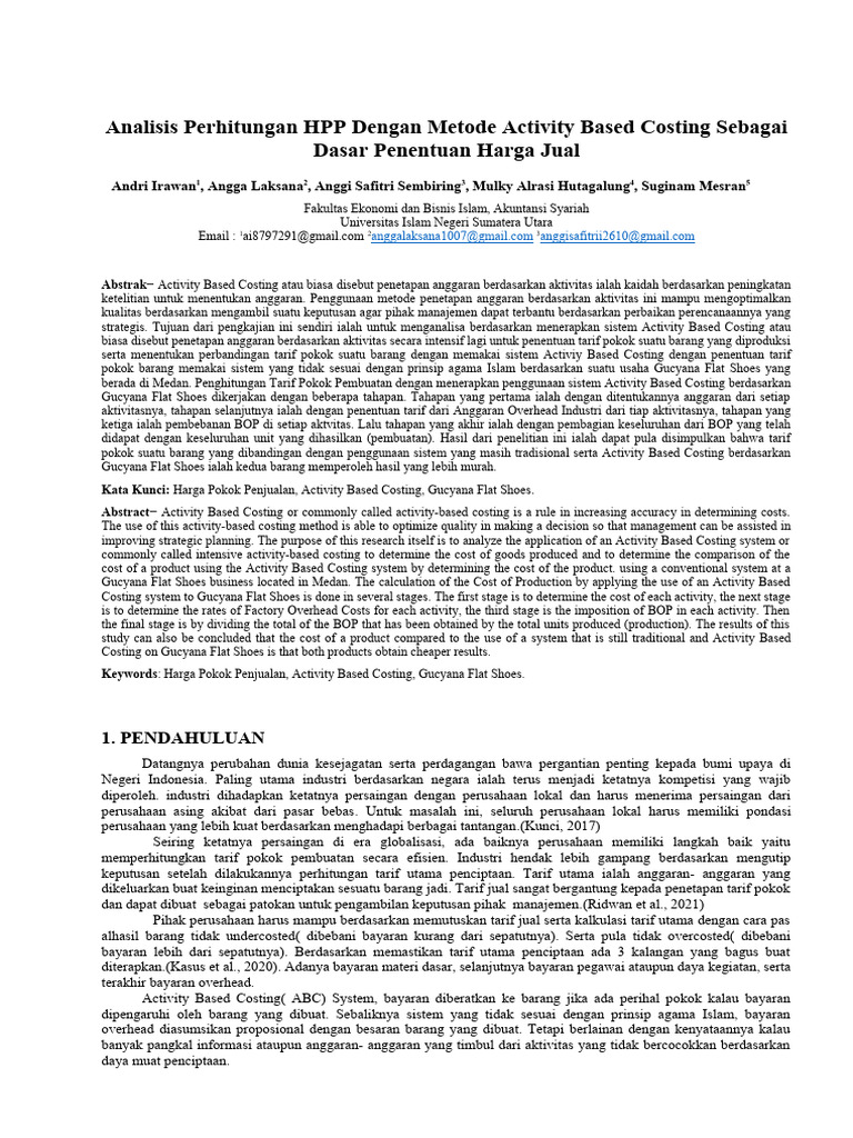 11 Analisis Perhitungan HPP Dengan Metode Activity Based Costing Sebagai Dasar Penentuan Harga ...