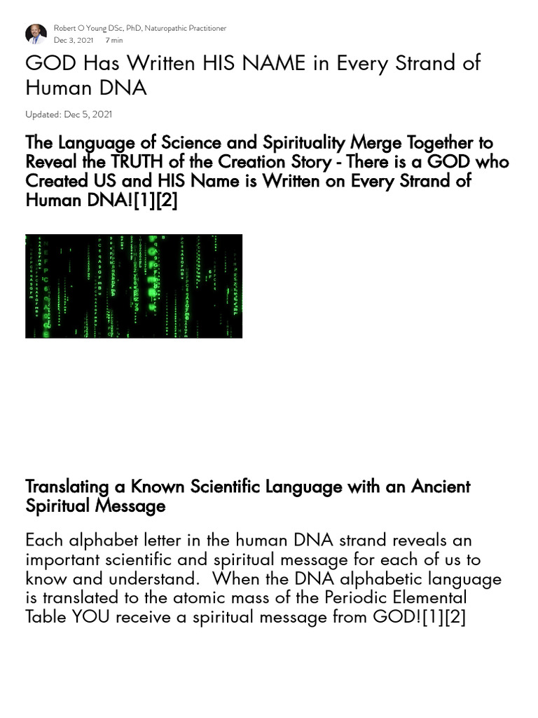 GOD Has Written HIS NAME in Every Strand of Human DNA | PDF