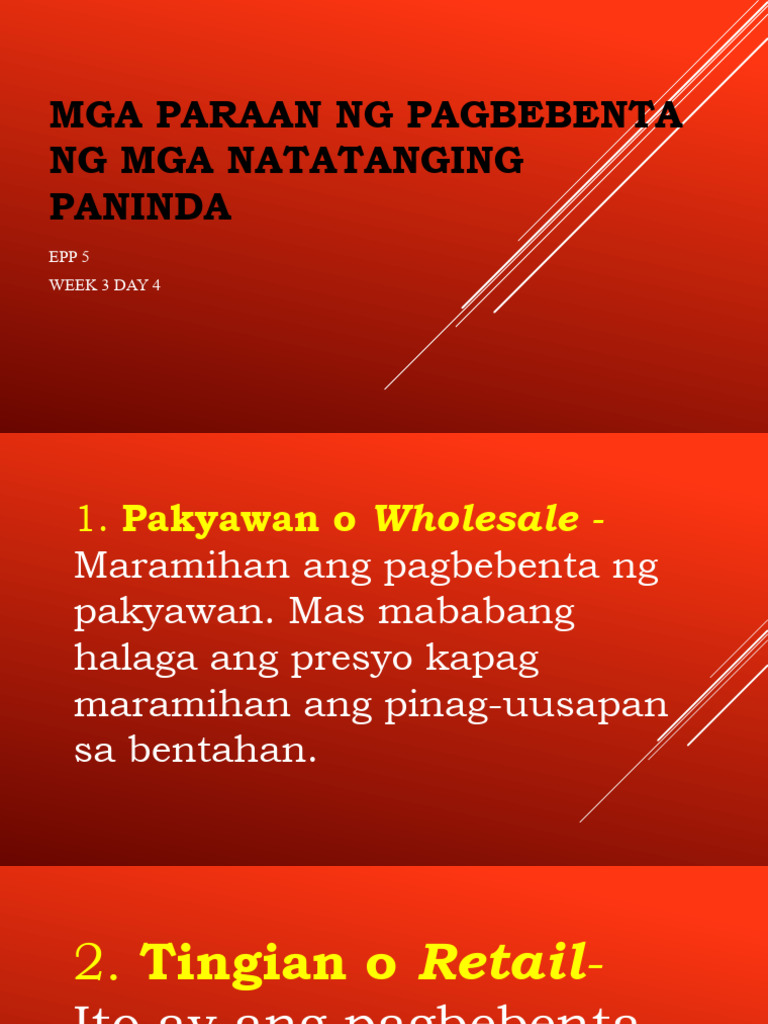 Epp Day 4 Week 3 q1 Mga Paraan NG Pagbebenta NG Mga Natatanging Paninda ...
