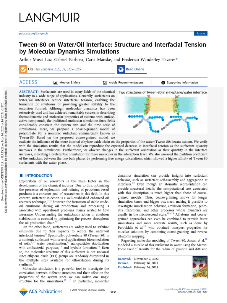 Tween-80 On Water/Oil Interface | PDF