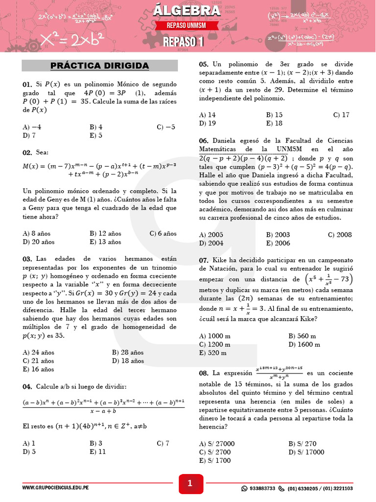 Semana 1 - Álgebra | PDF | Álgebra abstracta | Álgebra