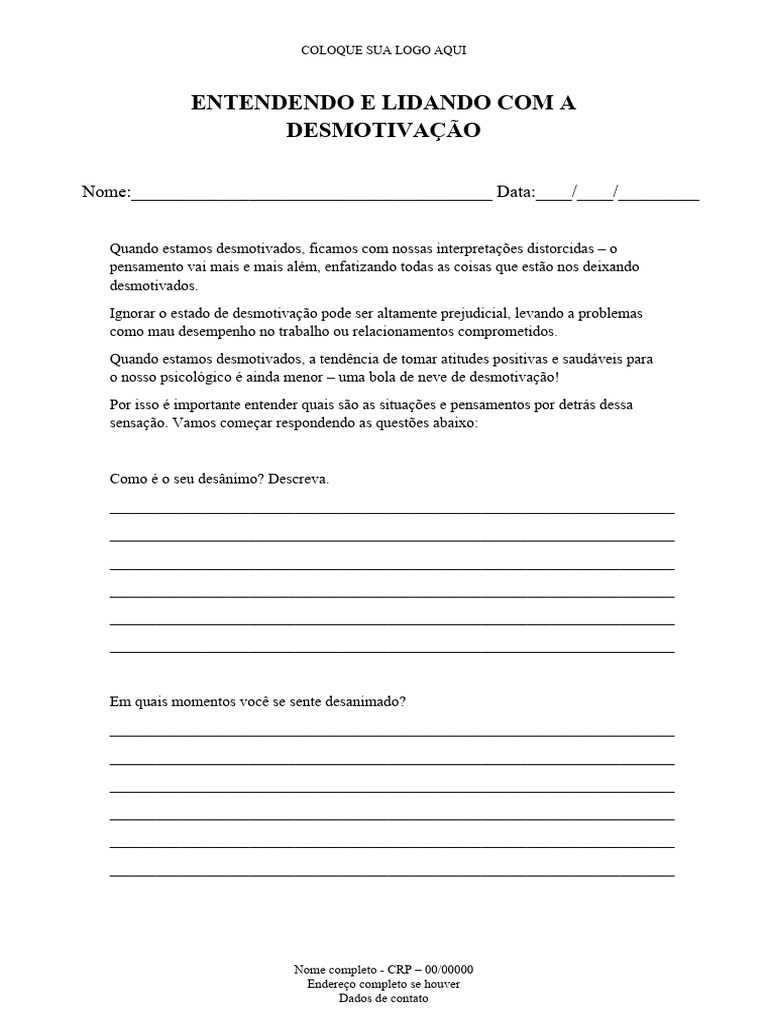 Entendendo e Lidando Com A Desmotivacao | PDF | Pensamento | Psicologia Entendendo e Lidando Com A Desmotivacao | PDF | Pensamento | Psicologia