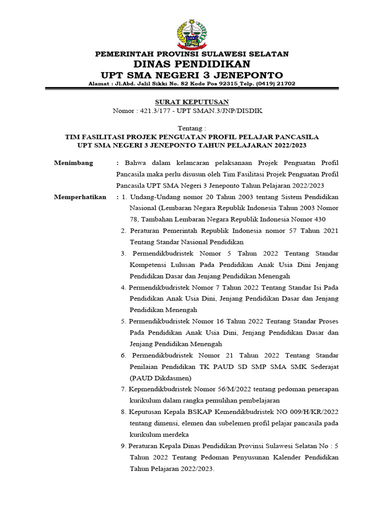 SK P5 Sman 3 Jeneponto | PDF