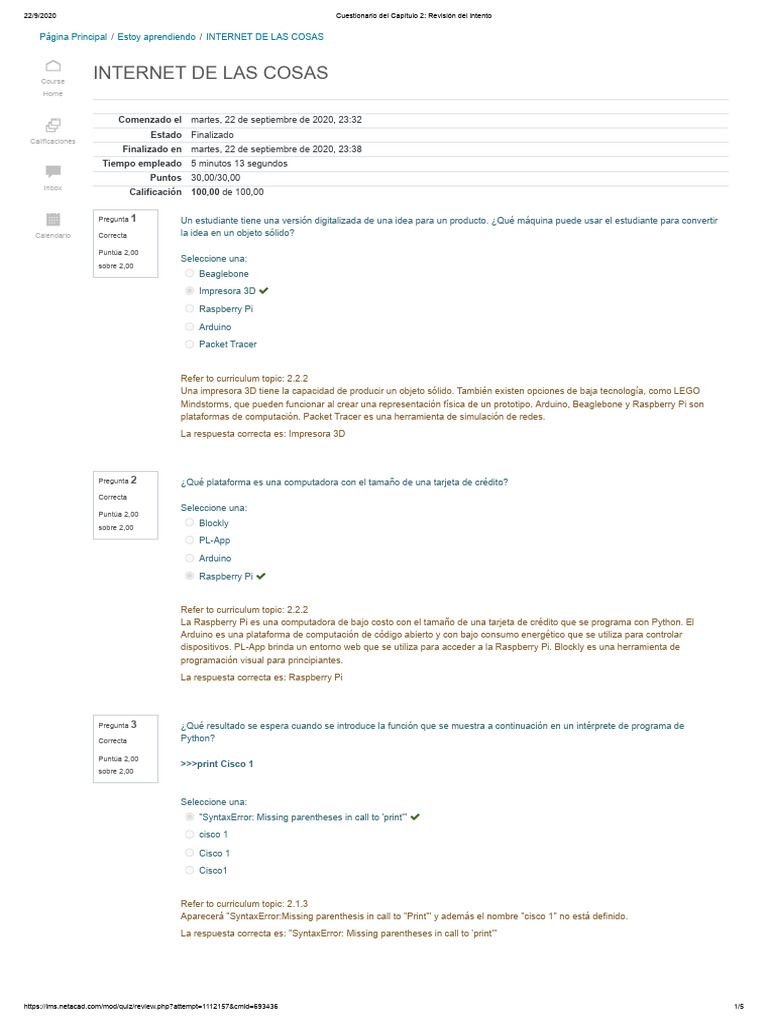 Cuestionario-Del-Capítulo 2 de I2IoT 2.0 | PDF | Python (lenguaje de programación) | Raspberry Pi